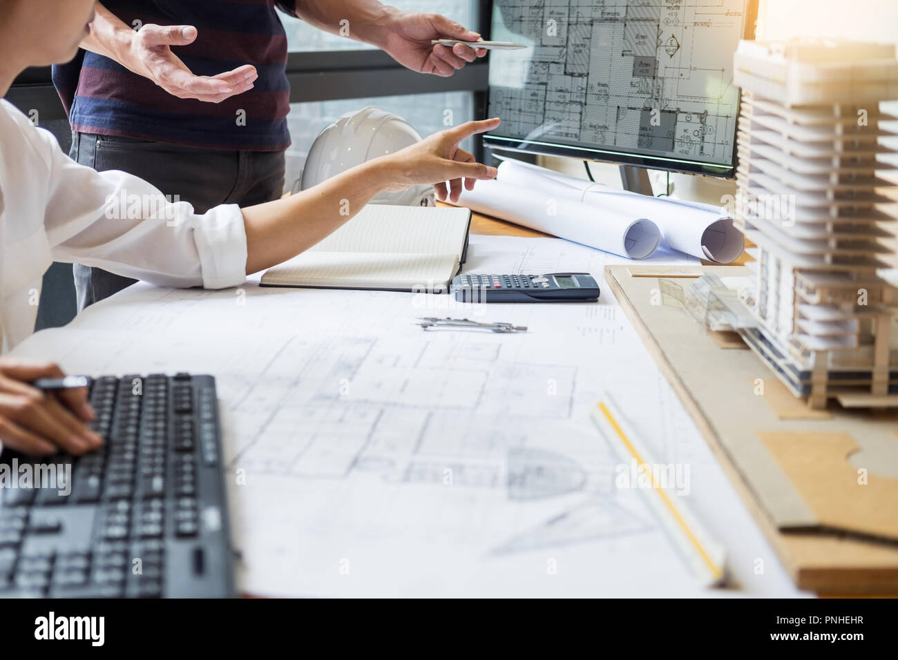 Professional Architect Designer Structural Engineer Team Colleagues Working Office Looking