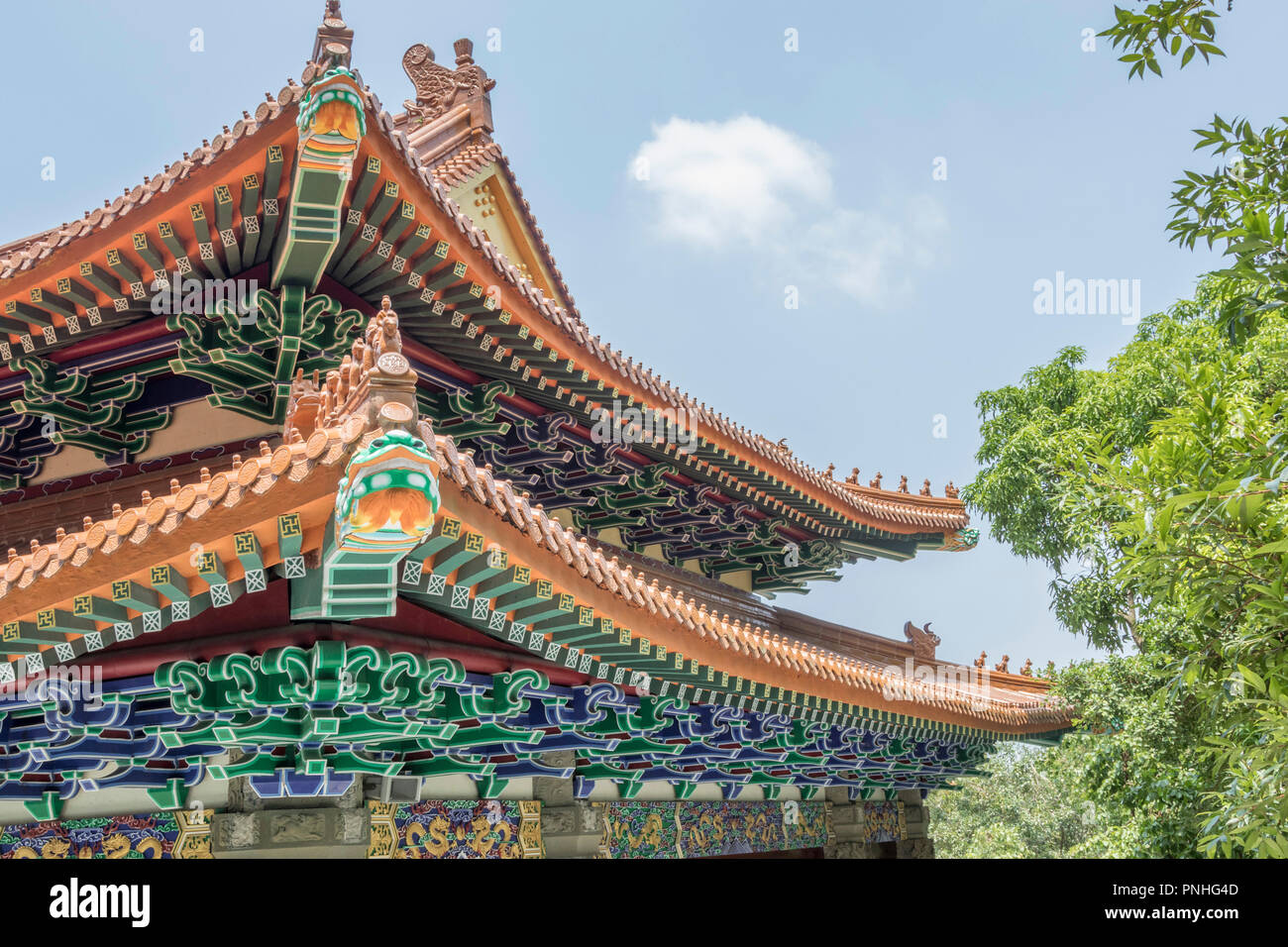 Close up photo of the architectural detail of the Po Lin monastery in ...