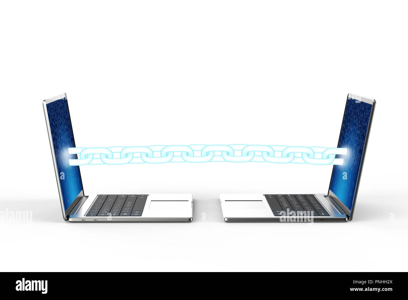 Blockchain Technology concept with 3d rendering blue chain connect ...