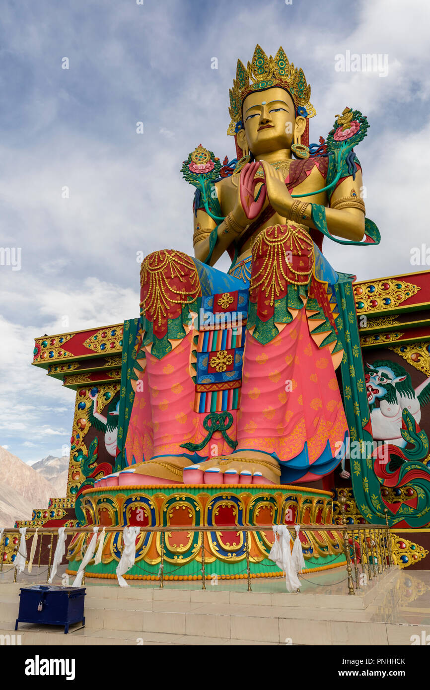 Buddha statue at the Diksit monastery in the Nubra valley region of ...