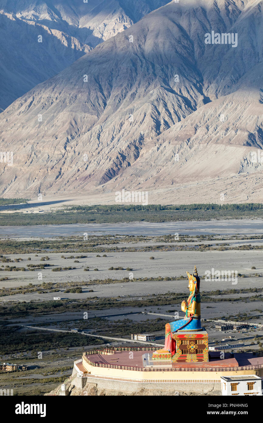 Buddha statue at the Diksit monastery in the Nubra valley region of ...