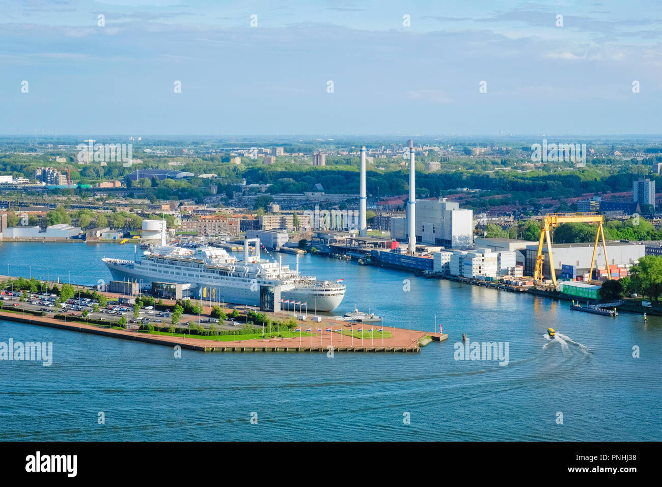 ROTTERDAM , NETHERLANDS - MAY 14, 2017: View of Rotterdam city with SS ...