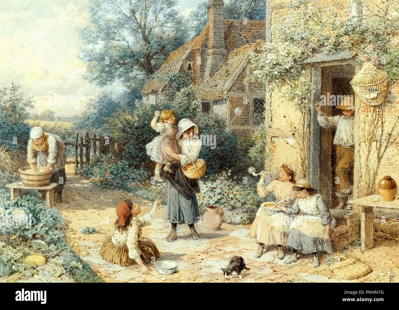 Foster Myles Birket - Children Blowing Bubbles by a Cottage Stock Photo ... Foster Myles Birket - Children Blowing Bubbles by a Cottage Stock Photo ...