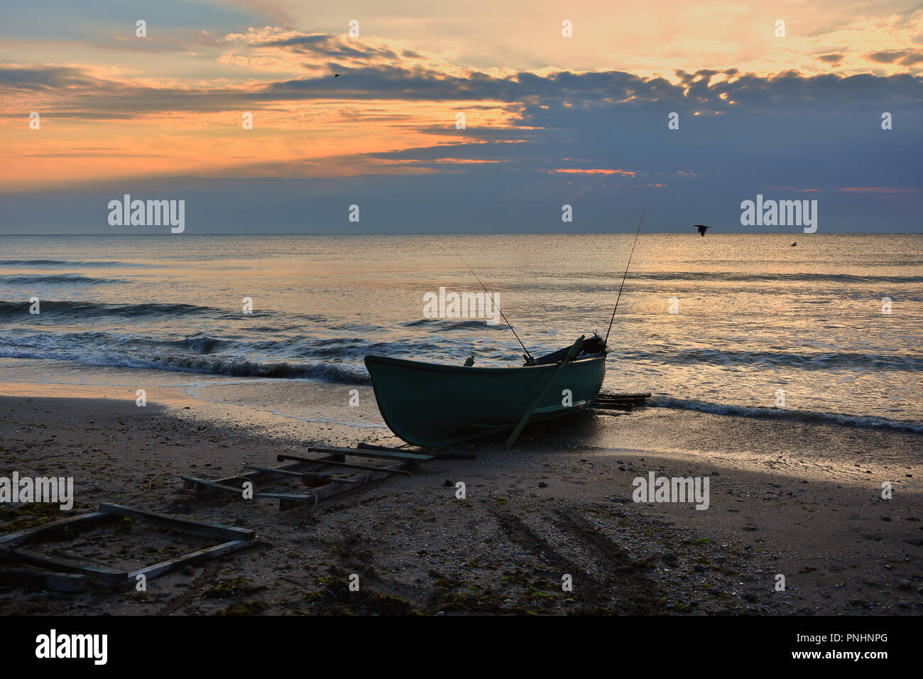 Sunrise on the Black sea coast at Tuzla beach, Romania Stock Photo - Alamy