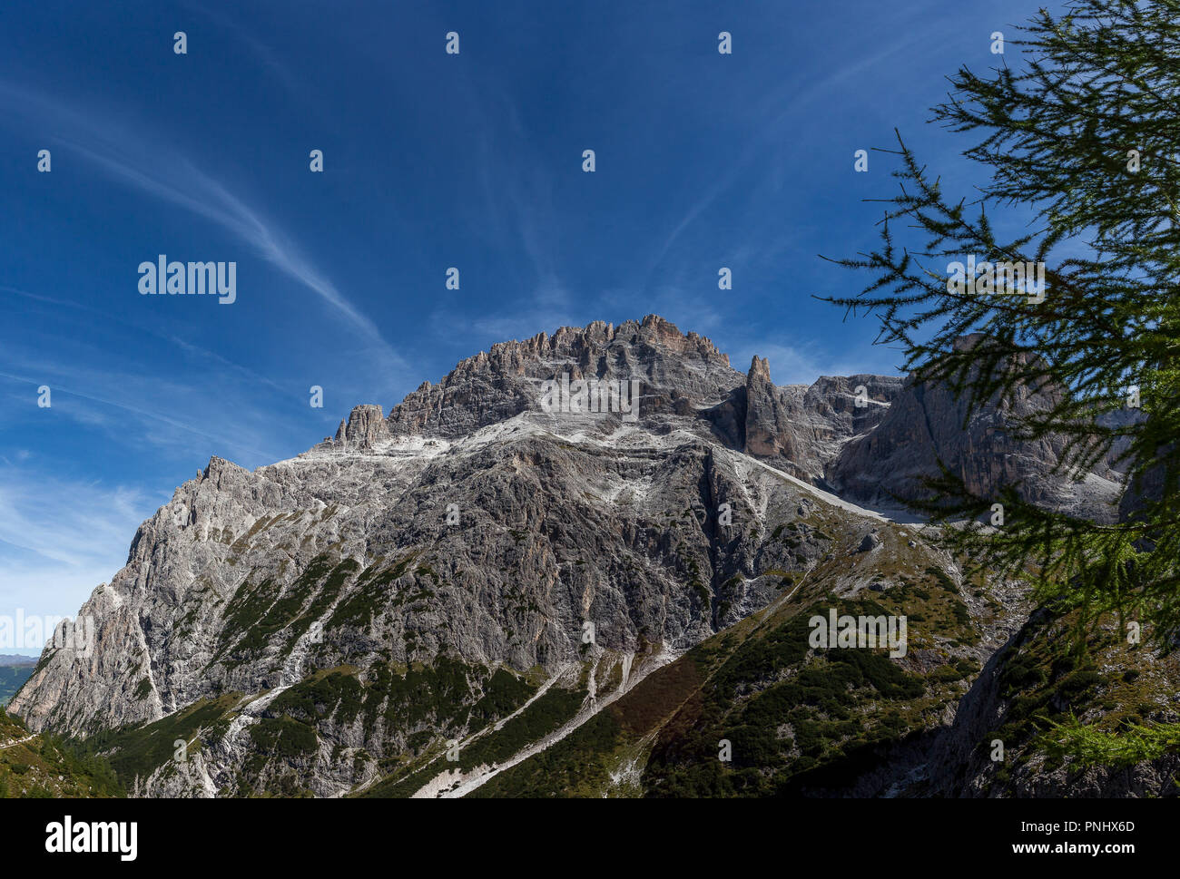 Very high dolomitic wall, rich in pinnacles and spiers, South Tyrol ...
