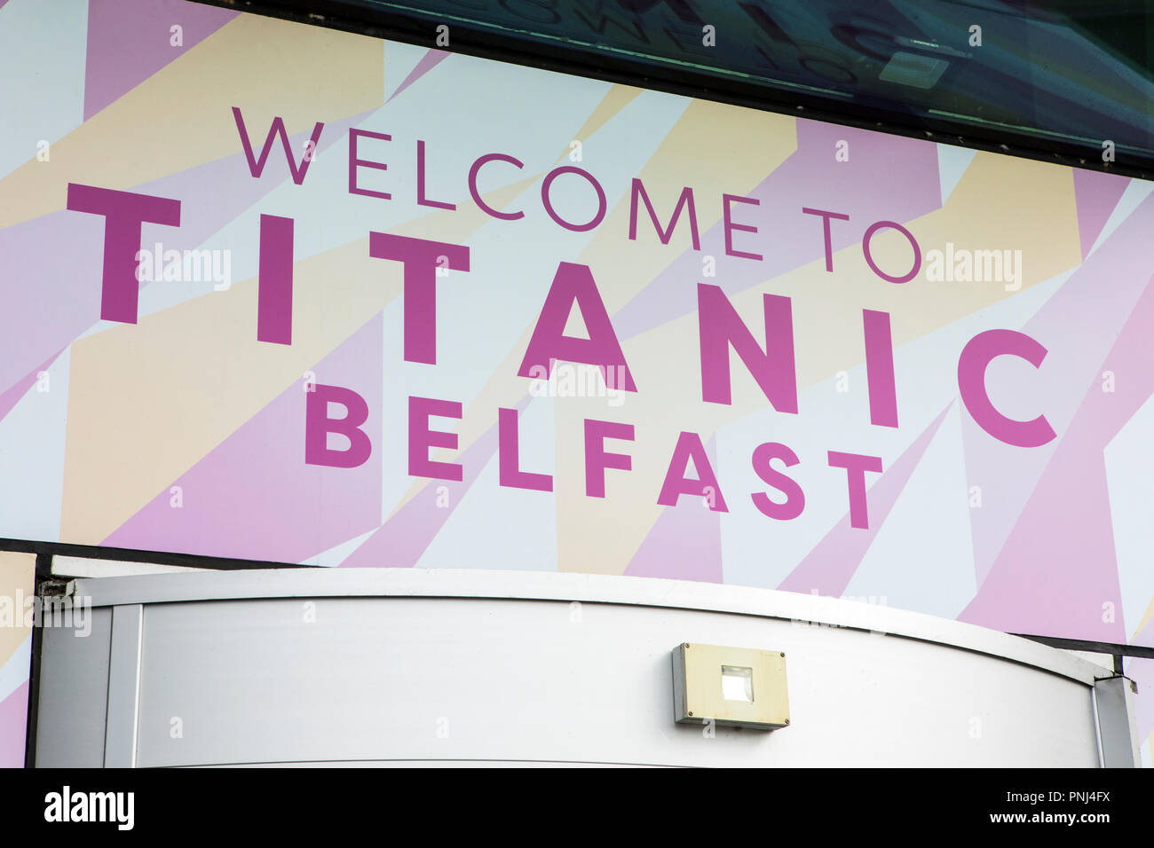 Belfast, Northern Ireland - August 23rd 2018: The welcome sign above ...