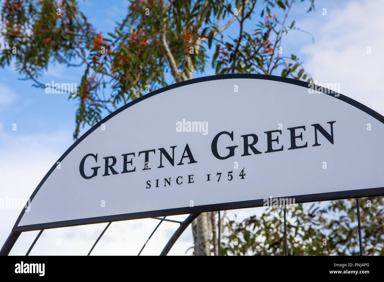 Gretna Green, Scotland - August 24th 2018: A sign at the historic ...