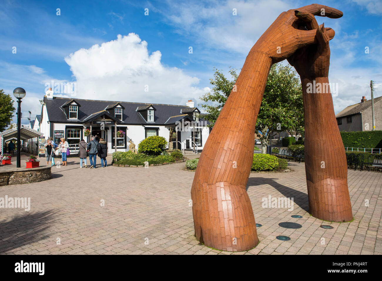 Gretna Green, Scotland - August 24th 2018: A sculpture of clasping ...