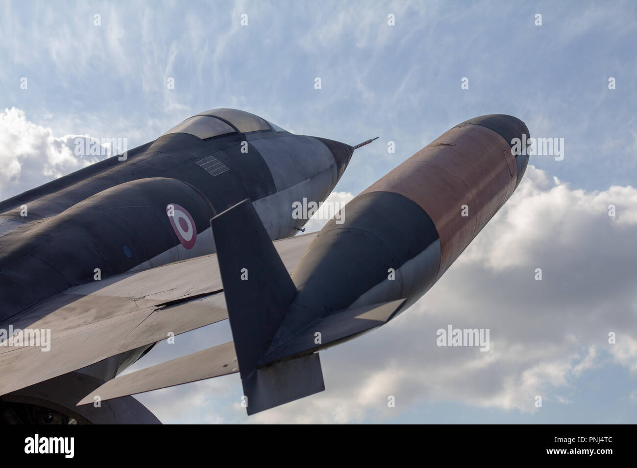 Cropped view of general purpose aircraft bomb, under the wing attack ...