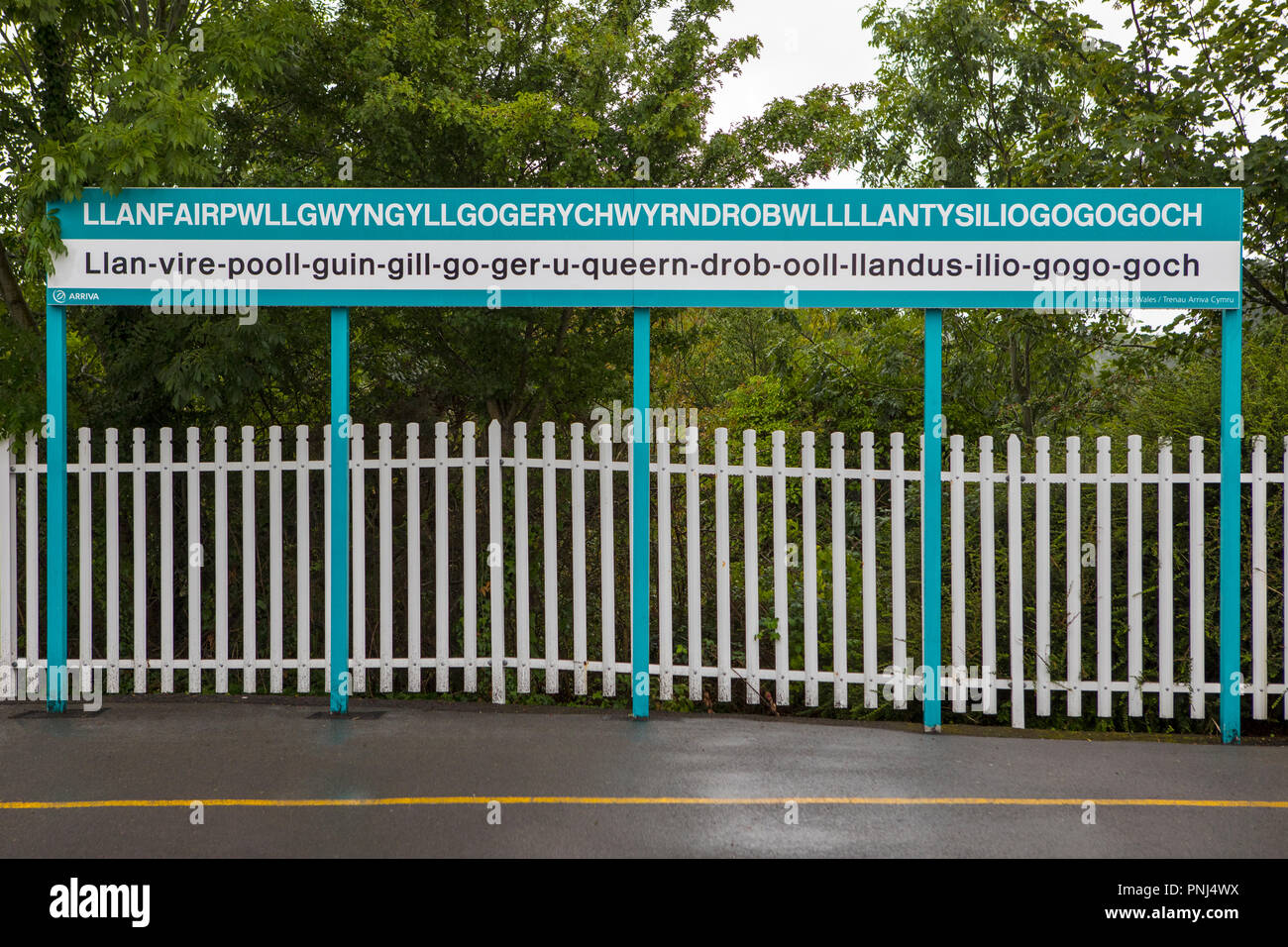 Llanfair PG, Wales - August 12th 2018: The train platform at ...