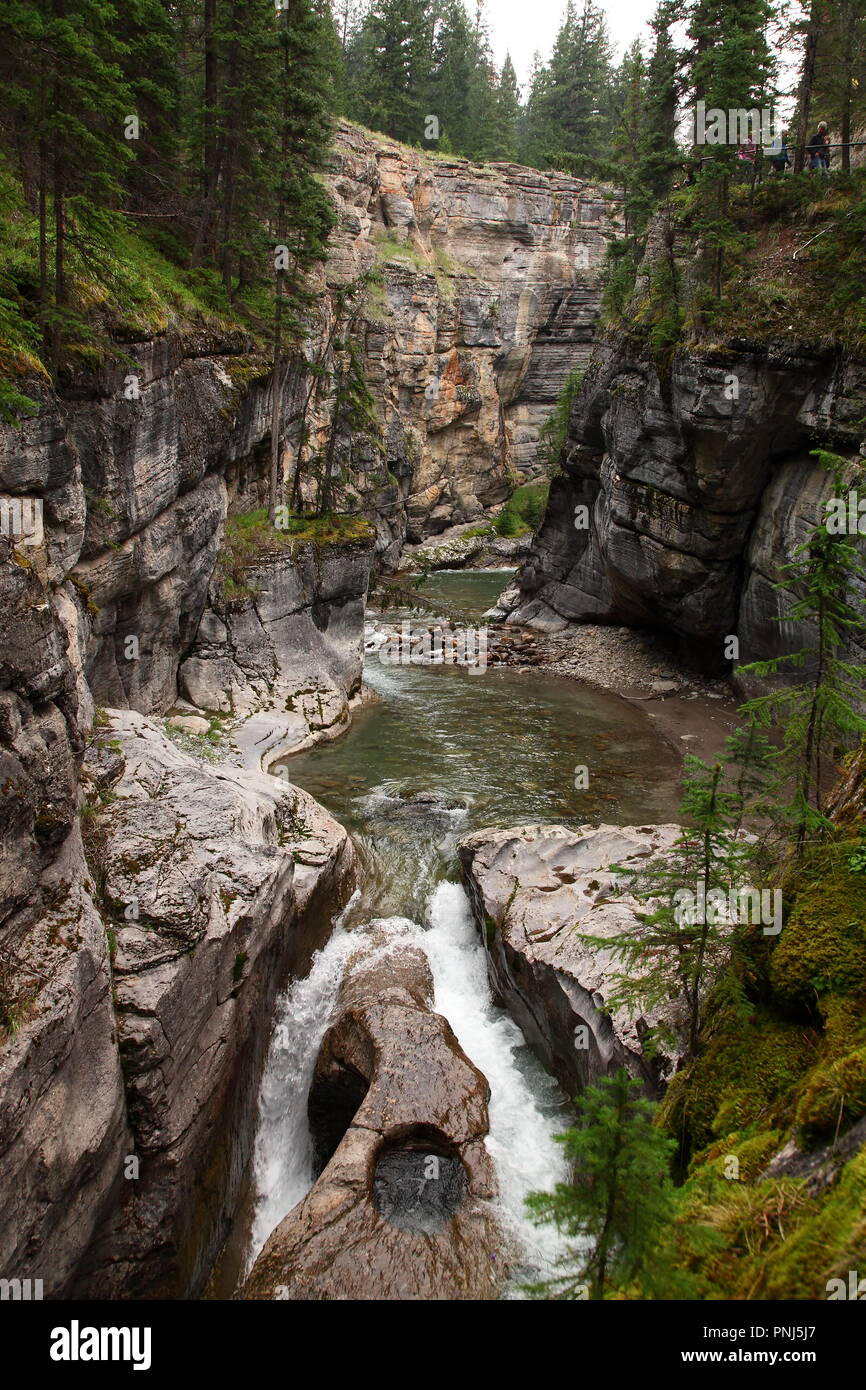 Steep narrow gorge at Maligne Canyon in Jasper National Park, Alberta ...