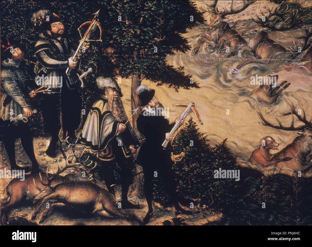 'Hunt in Honour of Ferdinand I at the Castle of Torgau' (detail), 1545 ...