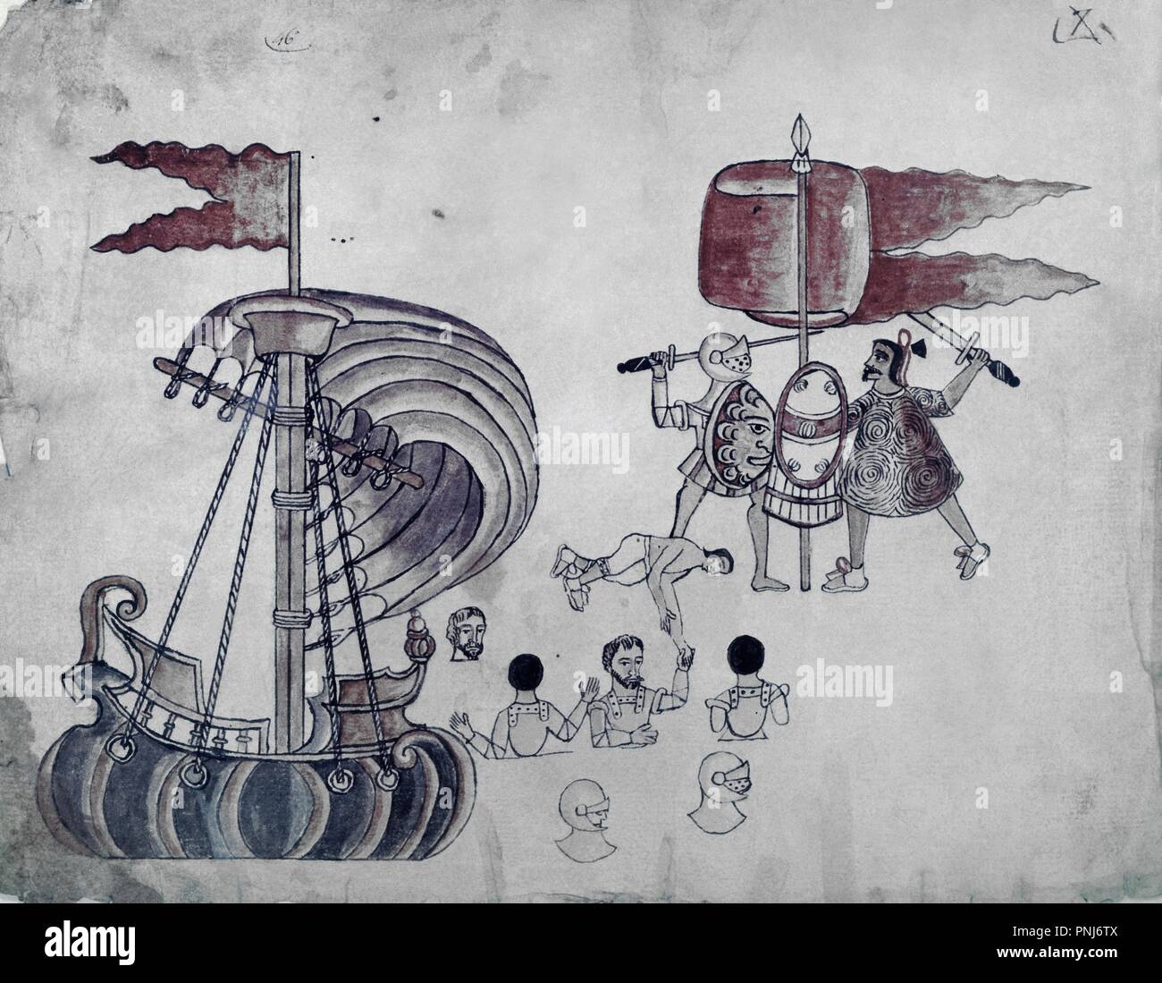 CODICE AZCATITLAN - LUCHA ENTRE UN ESPAÑOL Y UN TLAXCALTECA - AZTECA ...