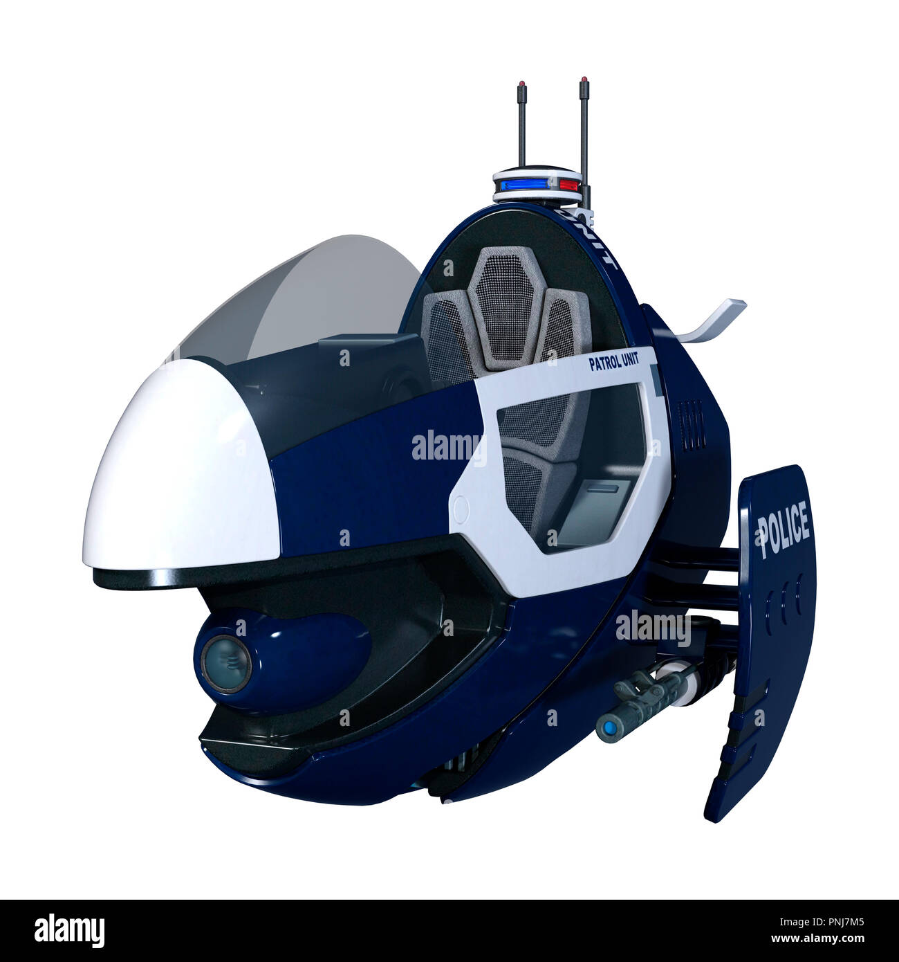 3D rendering of a science fiction futuristic police flying bike ...