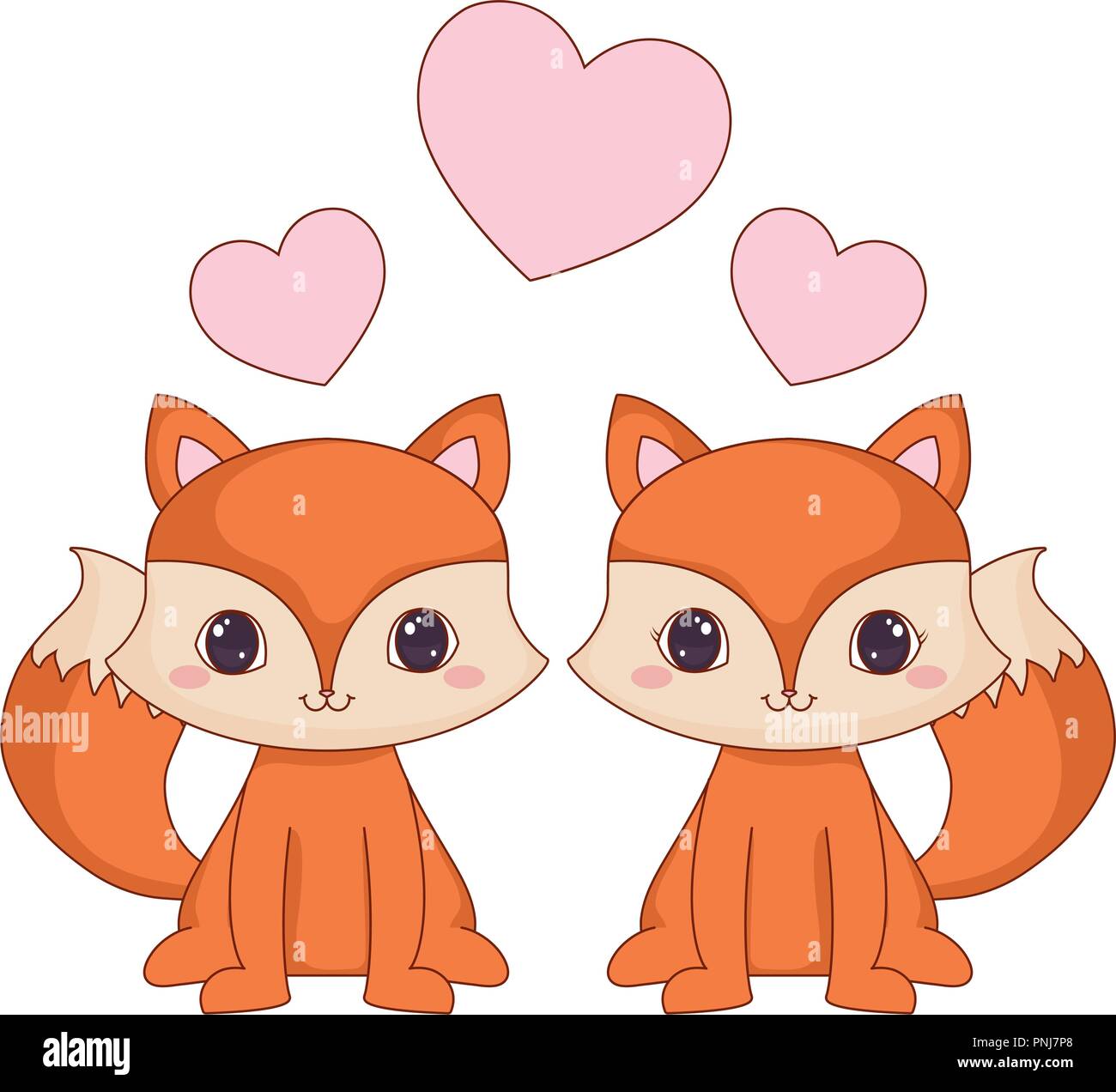 cute couple fox sitting love hearts romantic vector illustration Stock ...
