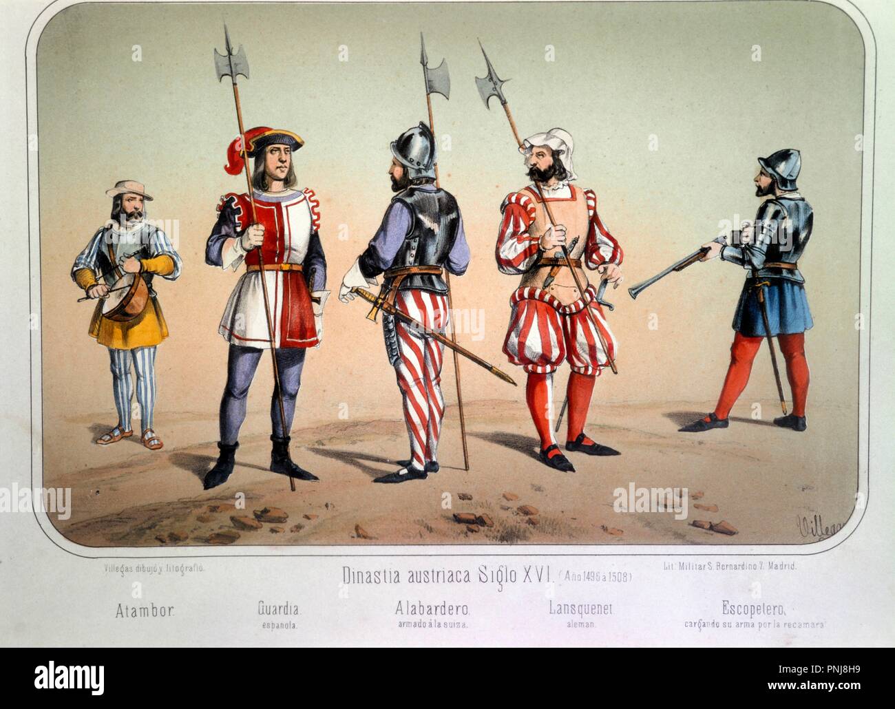 Reinado de Carlos V (1517 a 1556). Atambor, Guardia, Alabardero ...