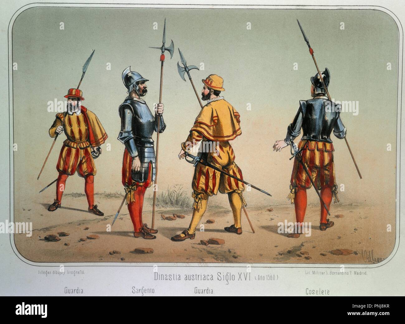 Reinado de Felipe II (1556 a 1598). Guardias, Coselete y Sargento en el ...