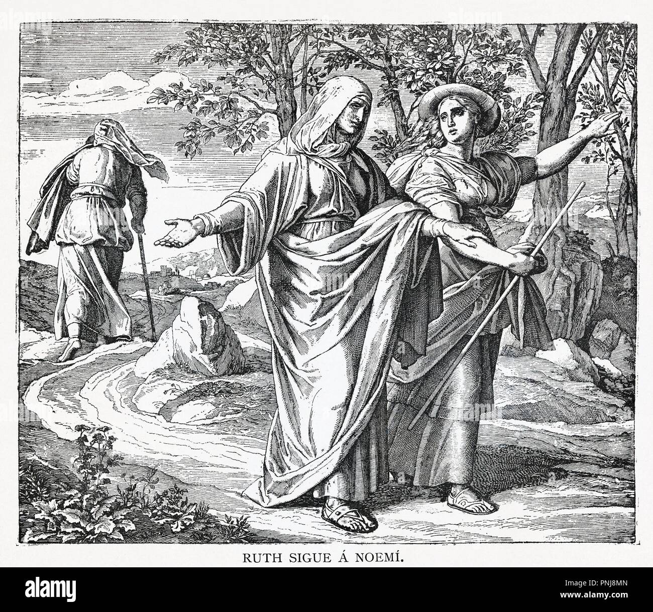 RUTH SIGUE A NOEMI. Grabado de 1889. Álbum de Historia Sagrada (La ...