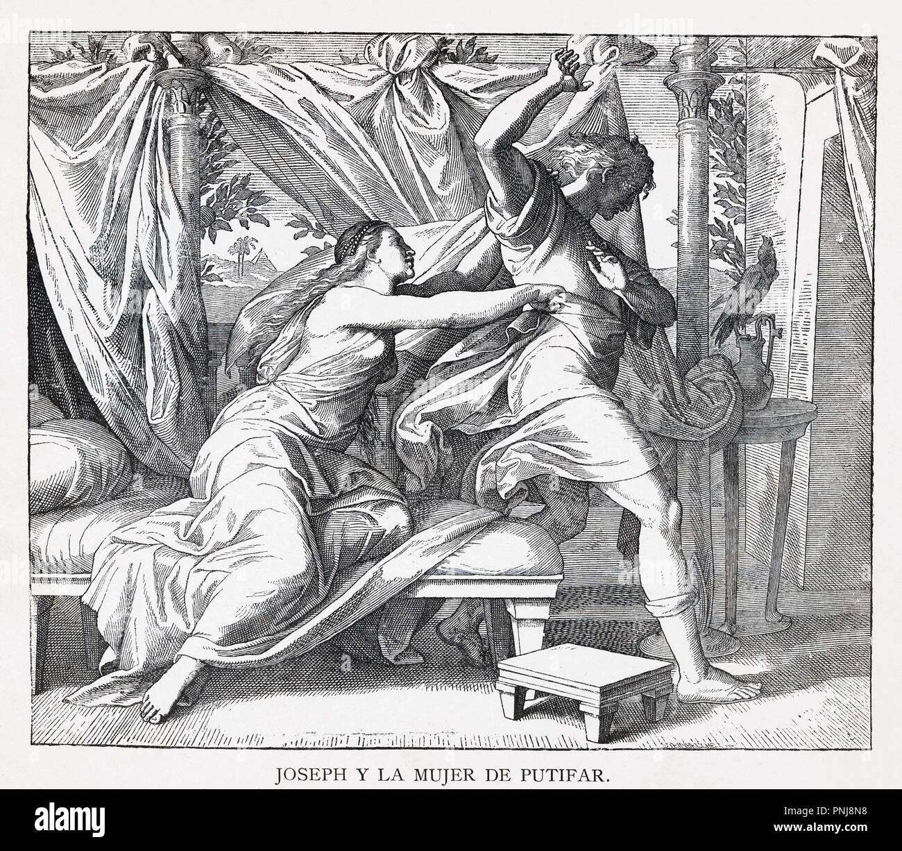 JOSEPH Y LA MUJER DE PUTIFAR. Grabado de 1889. Álbum de Historia ...