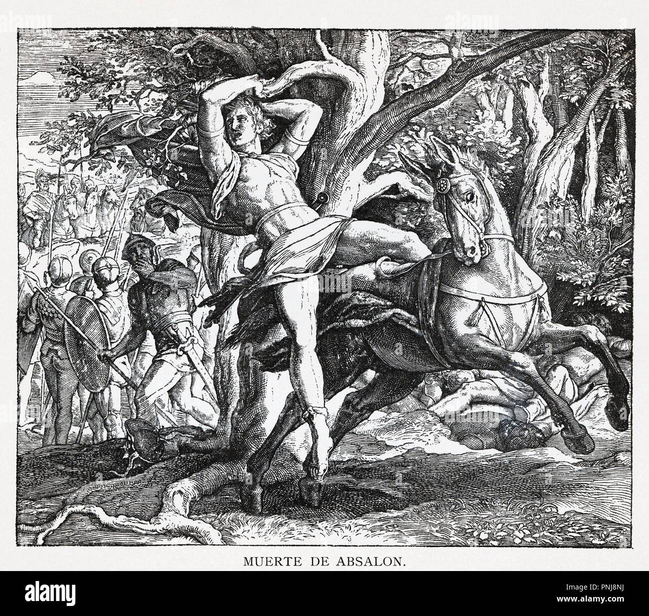MUERTE DE ABSALON. Grabado de 1889. Álbum de Historia Sagrada (La Santa ...