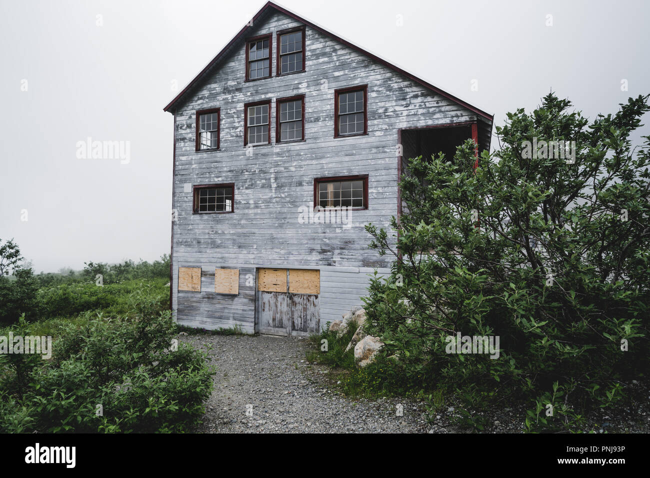 Boarded up abandoned mining building at Alaska's Independence Mine ...