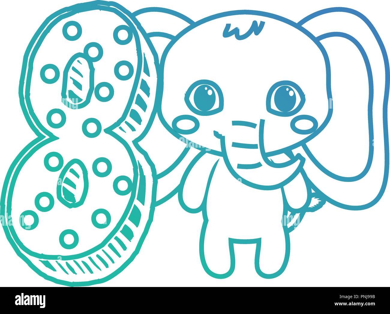 cute elephant with number eight decoration vector illustration neon ...
