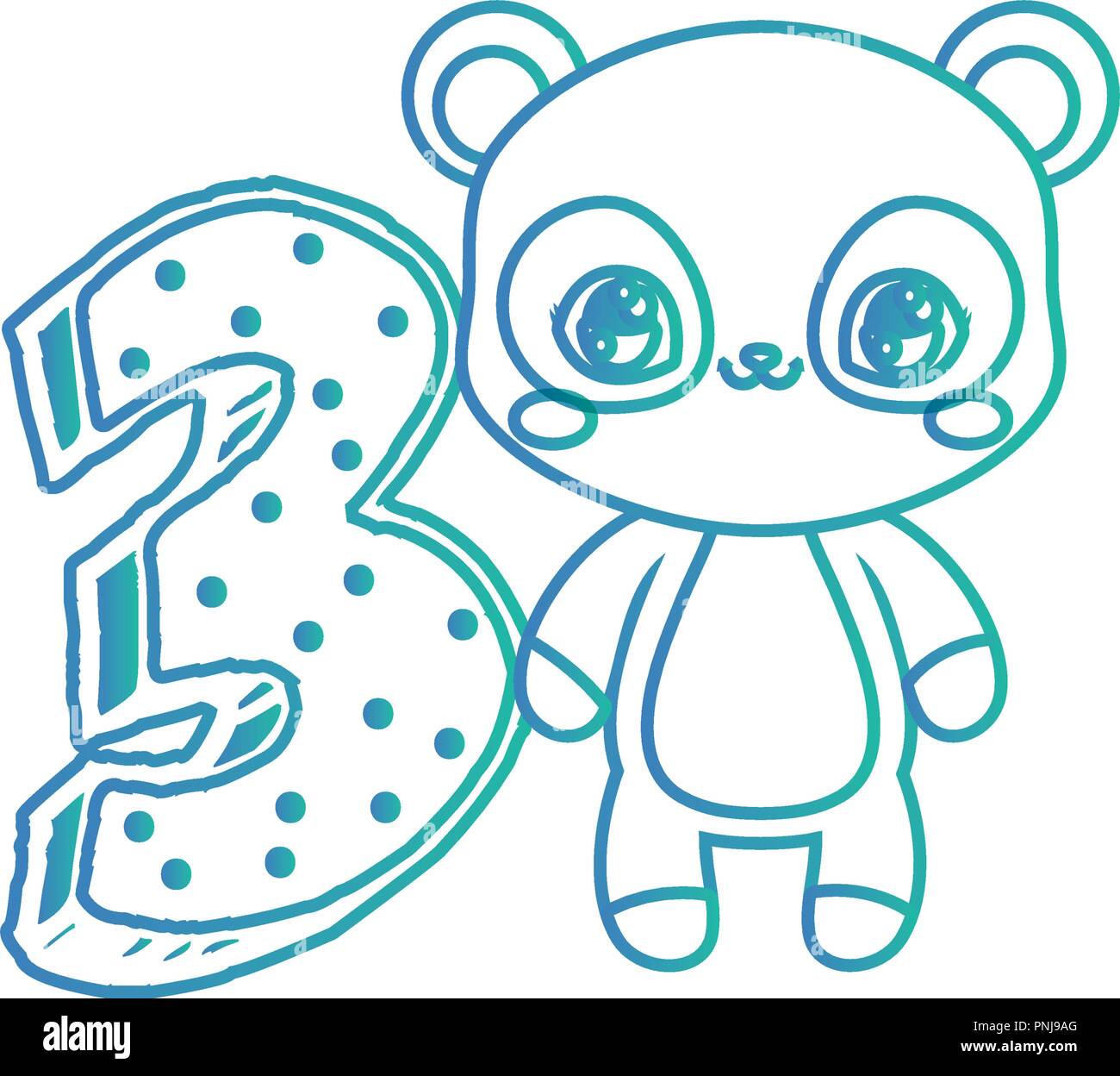 cute bear with number three decoration vector illustration thin line ...