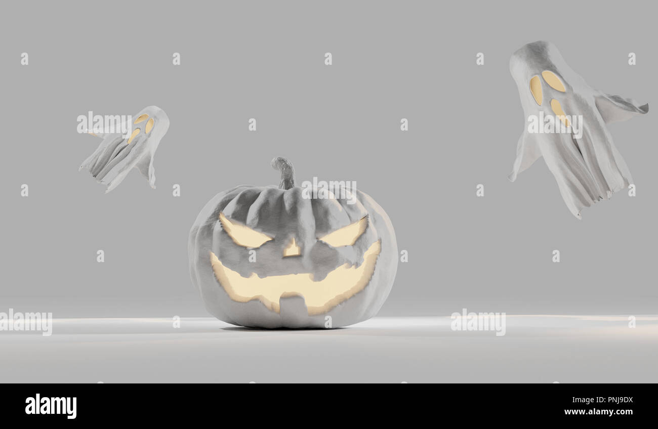 Halloween pumpkin with ghosts 3d-illustration halloween background ...