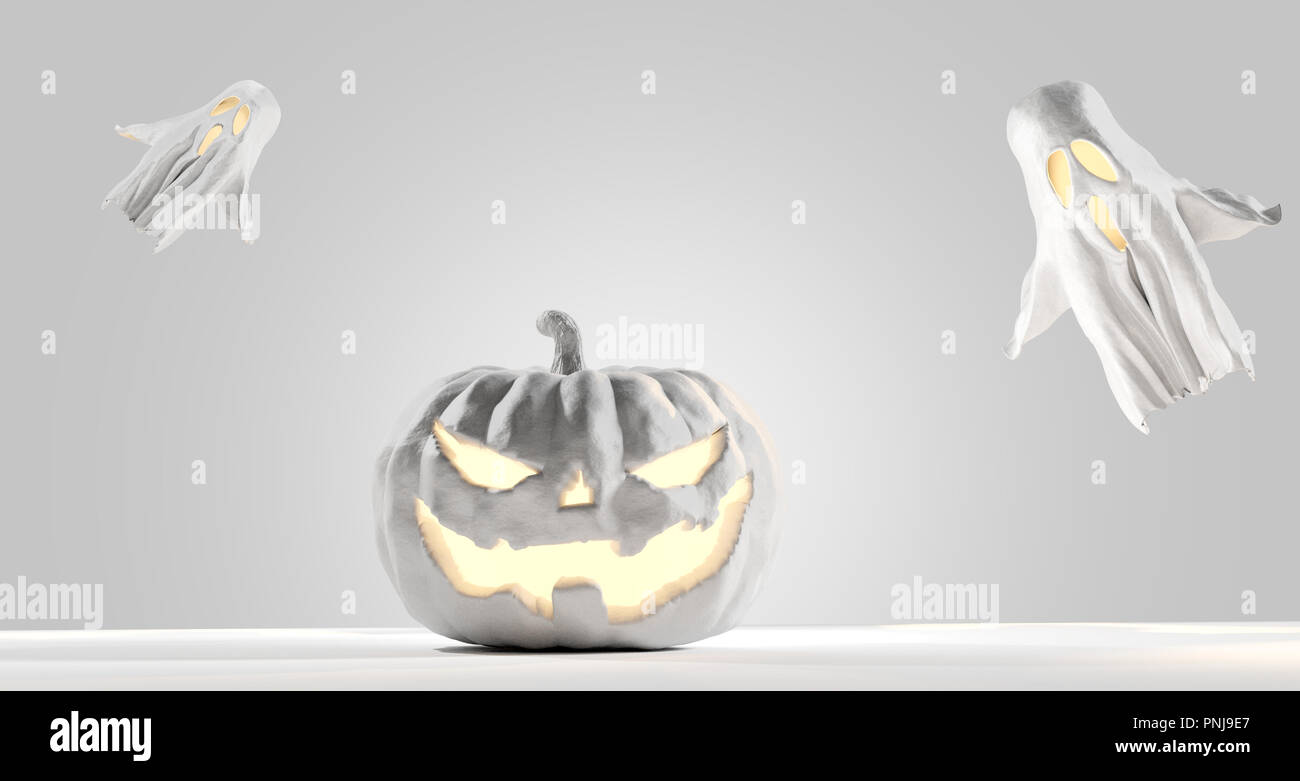 Halloween pumpkin with ghosts 3d-illustration halloween background ...