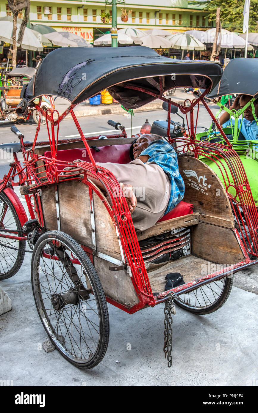 Becak cycle trishaw taxi, Jalan Malioboro street, Yogyakarta, Java ...
