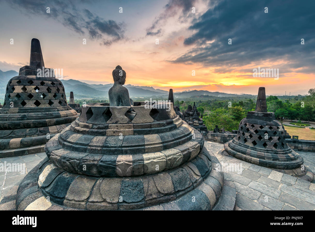 Buddha statue, Candi Borobudur buddhist temple, Muntilan, Java ...