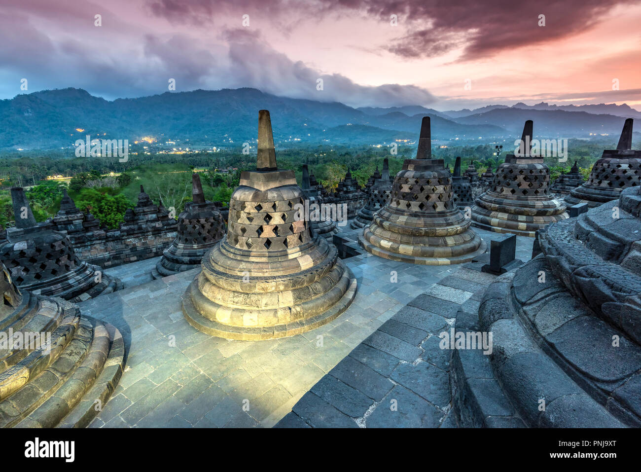Stupas, Candi Borobudur buddhist temple, Muntilan, Java, Indonesia ...