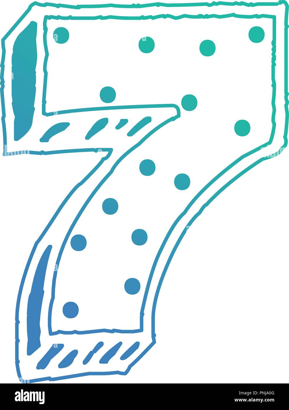 decorative seven number font dotted vector illustration neon Stock ...