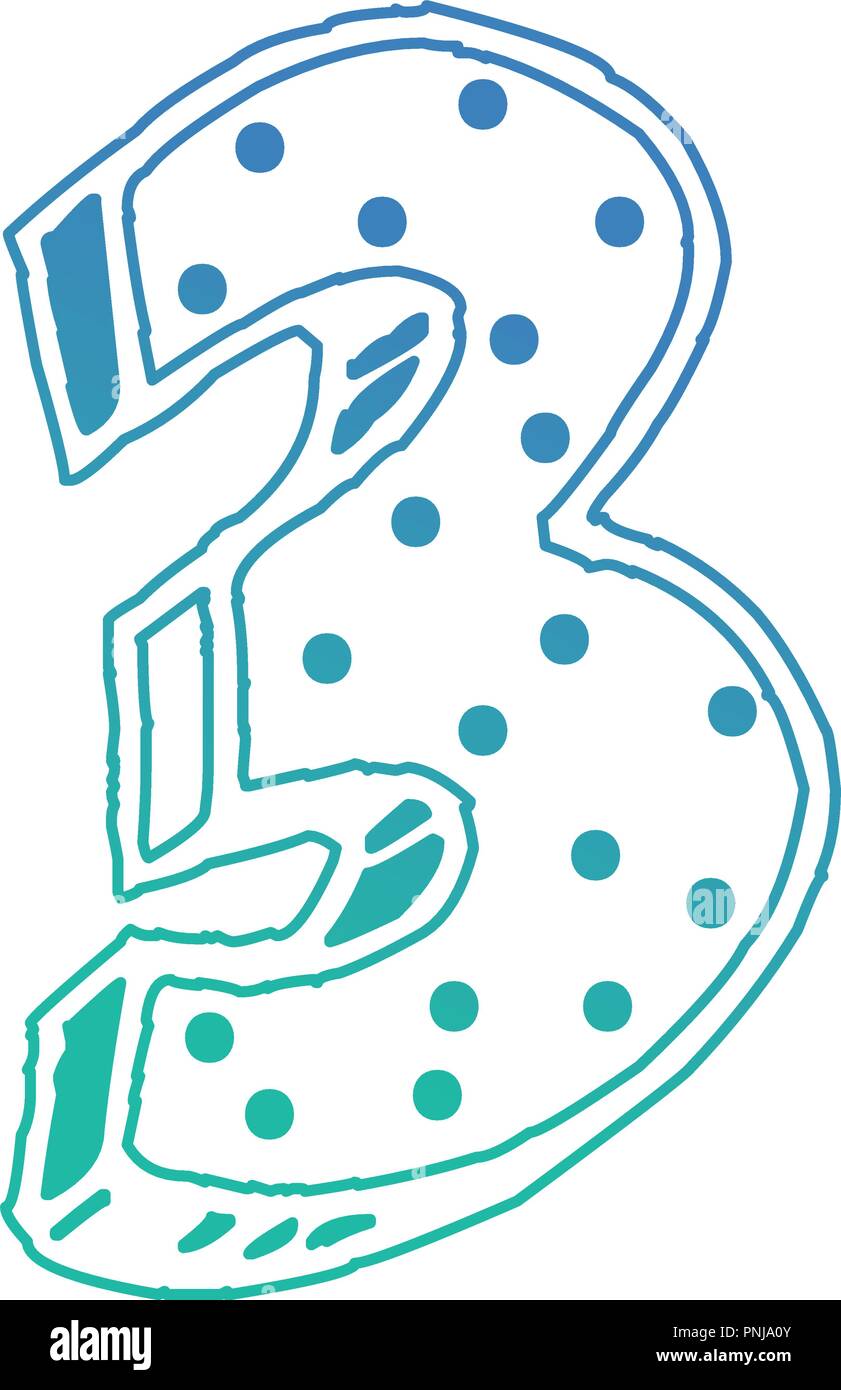 decorative three number font dotted vector illustration neon Stock ...