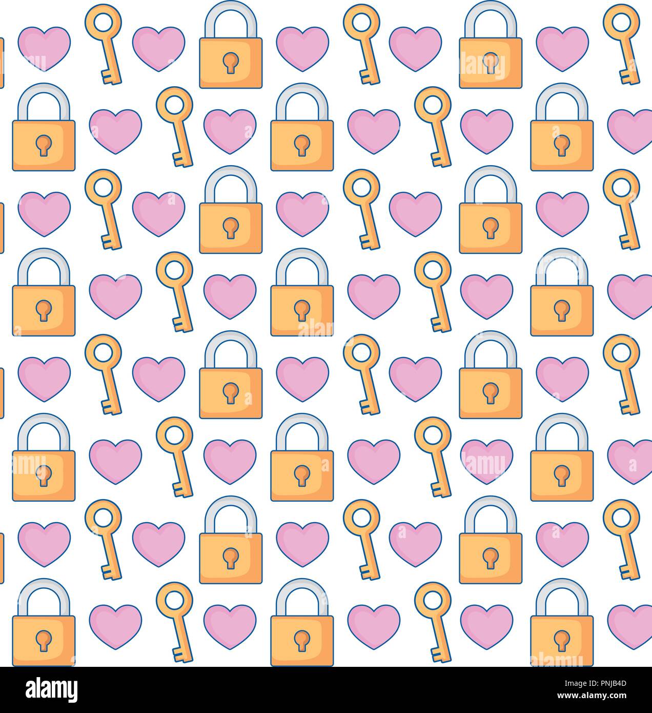 romantic love heart padlock keys pattern design vector illustration ...