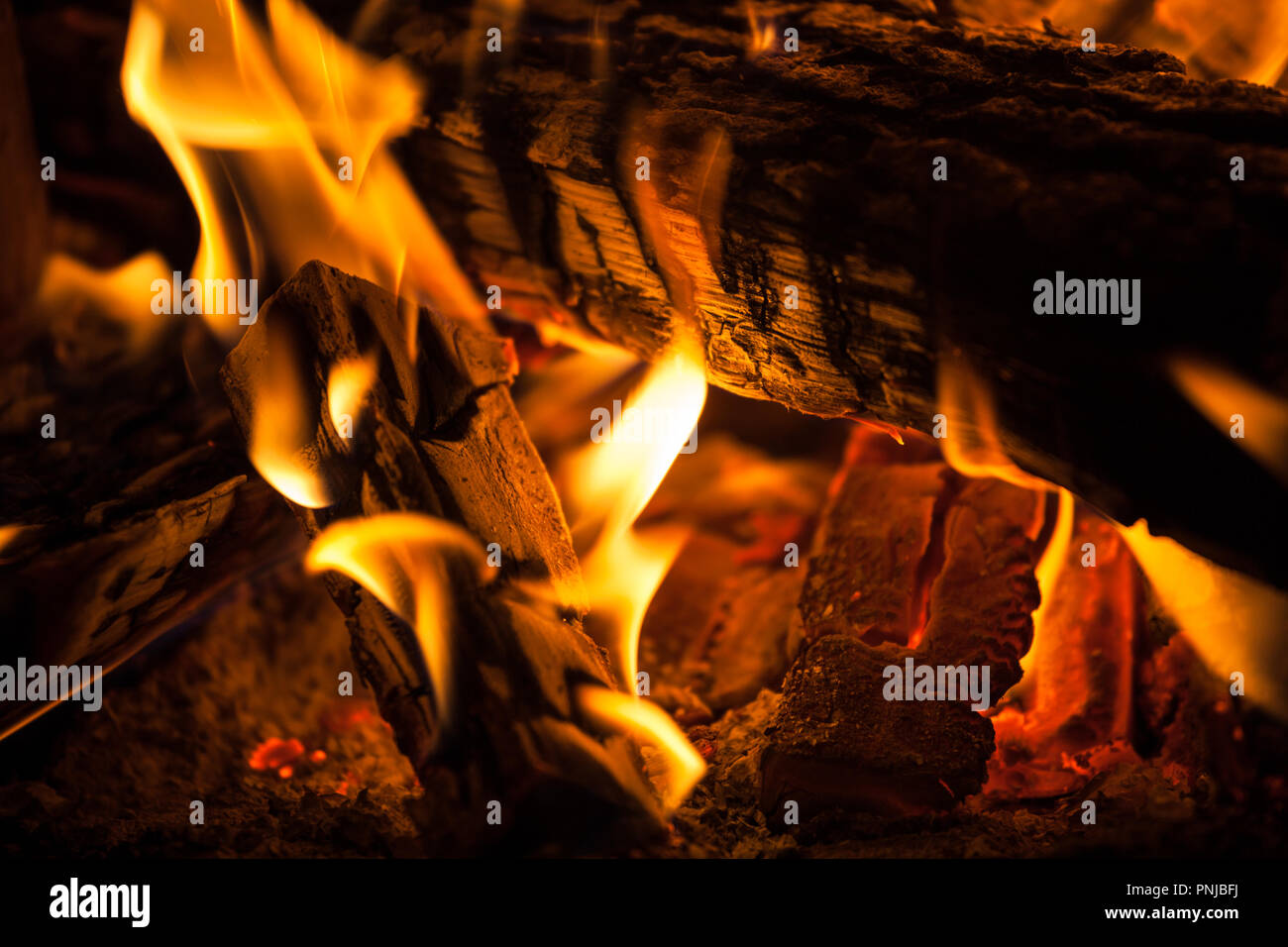 fire in the fireplace. Close up view of fire flames Stock Photo - Alamy