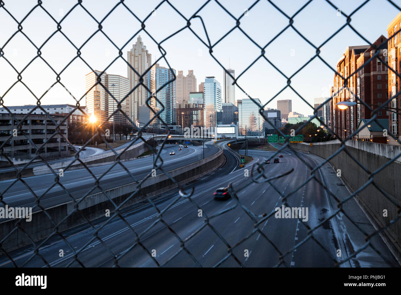 Atlanta downtown modern city night skyline over the interstate, Georgia ...