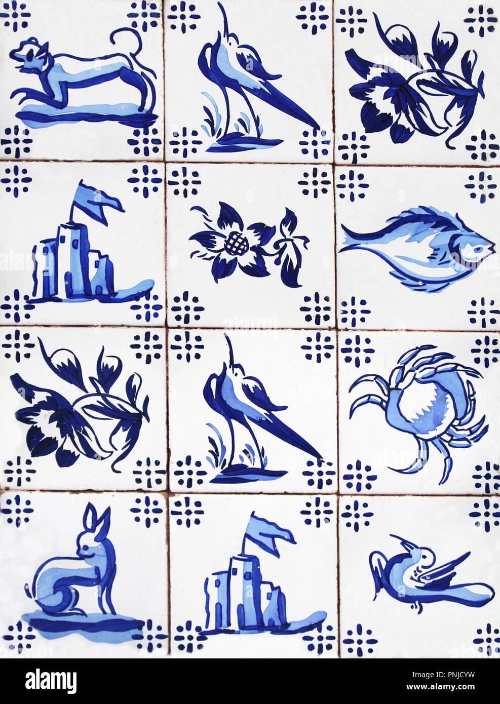 Detail of the traditional tiles from facade of old house. Decorative ...