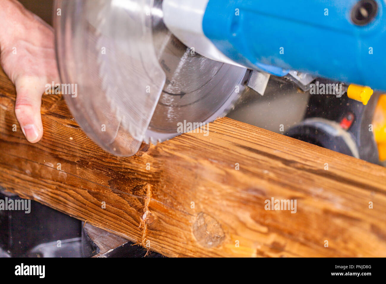 Close up from a buzz saw cuts a wood Stock Photo - Alamy