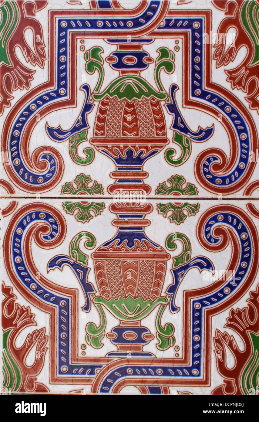 Detail of the traditional tiles from facade of old house. Decorative ...