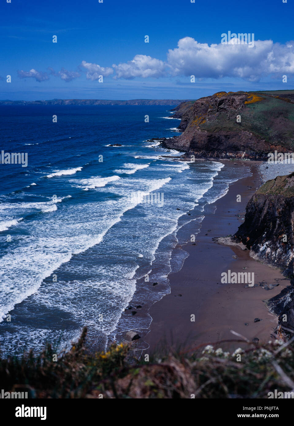 Wales, Pembrokeshire, St Brides Bay, View toward Rickets Head near ...