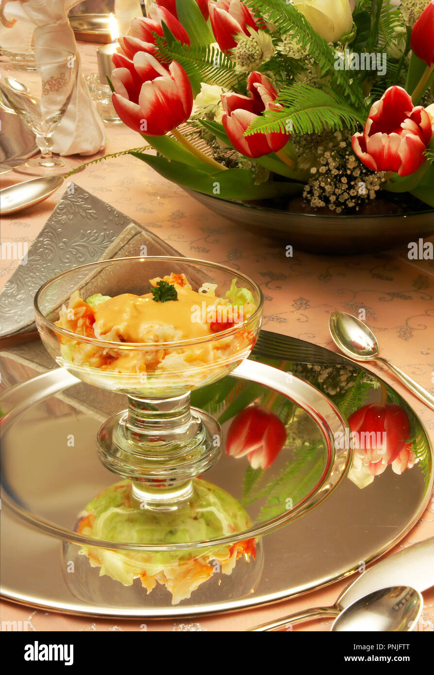Detail of a lobster cocktail on an elegant dinner table Stock Photo - Alamy