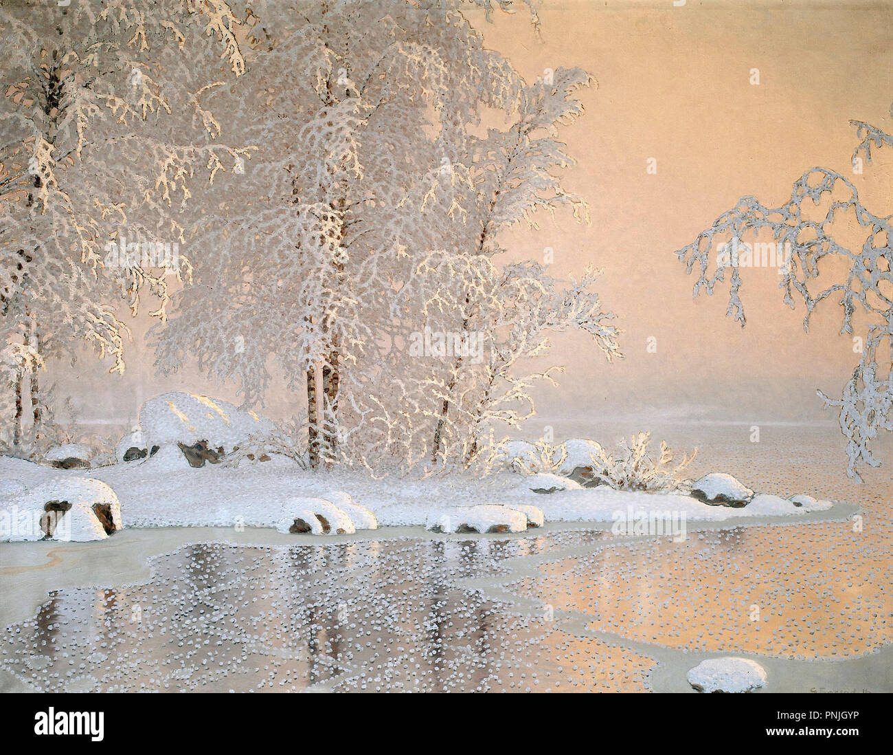 Fjaestad Gustaf - Winter Landscape with Frozen Lake Stock Photo - Alamy