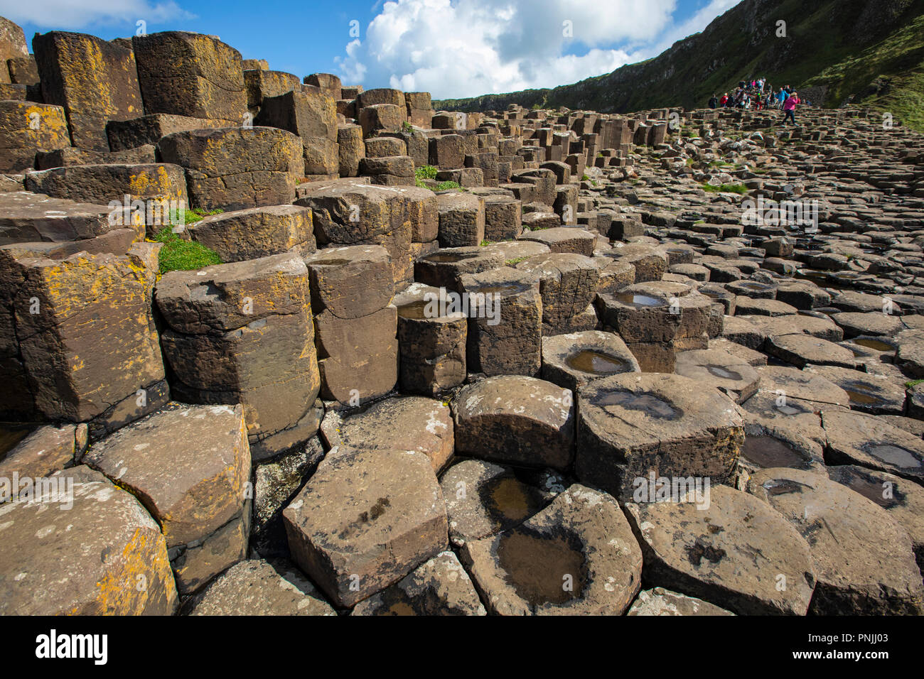 A view of the magnificent natural hexagonal stone columns and coastal ...