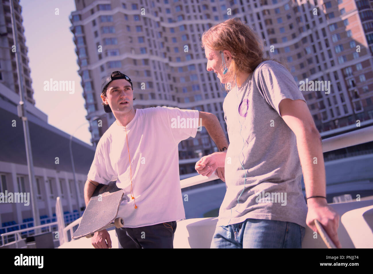 Serious boys discussing their future freestyle performance Stock Photo ...