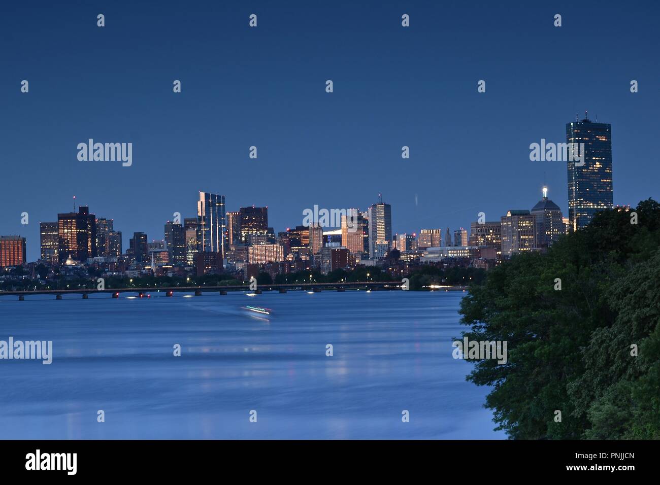 The Boston skyline as seen from the Boston University Bridge over the ...