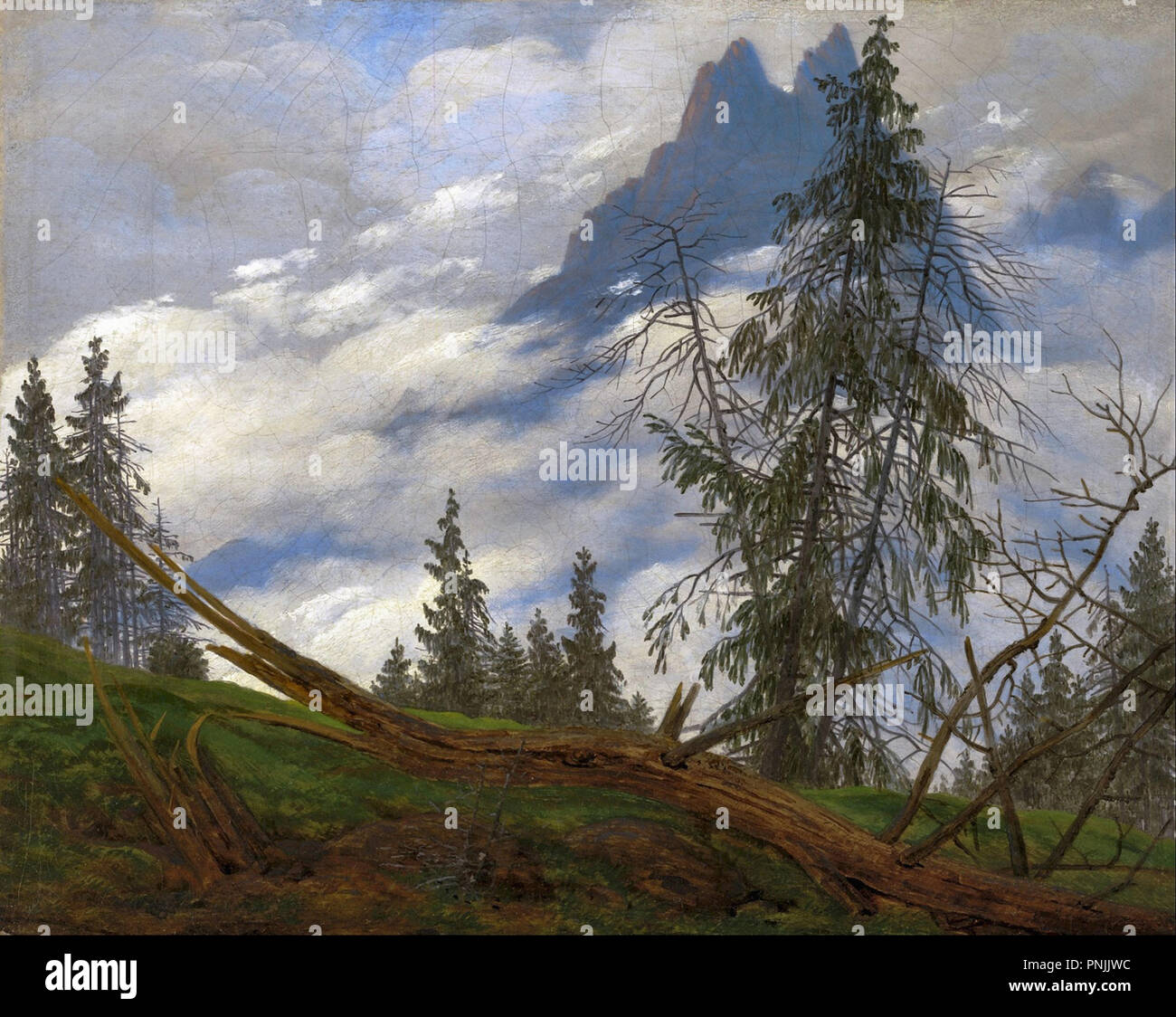 Friedrich Caspar David - Mountain Peak with Drifting Clouds Stock Photo ...