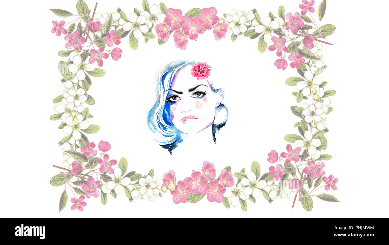 graphic design frame girl floral Stock Photo - Alamy