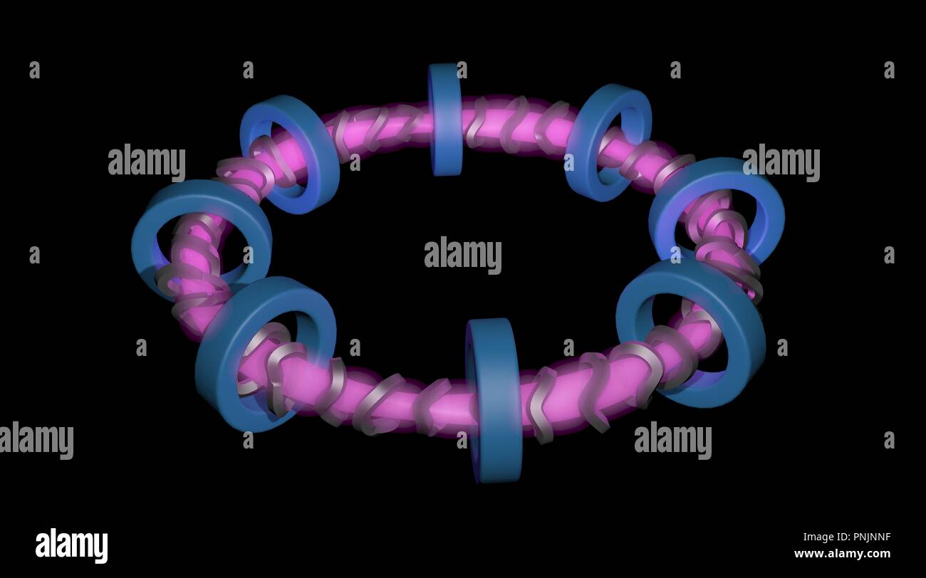 Fusion Reactor stellarator style. 3d render art concept. rings, coils ...