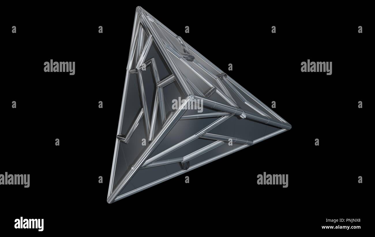 3d geometry techno tetrahedron. Chrome pyramid. 3d rendering Stock ...
